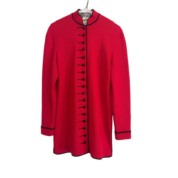 jss | Jackets & Coats | Jss Womans Knit Wear Jacket Red Black Wool ...